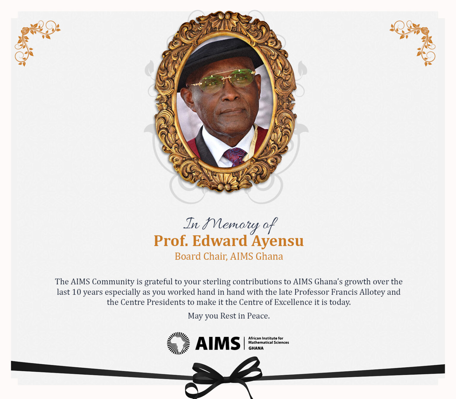 Tribute by AIMS, Ghana to the late Prof. Edward Ayensu – Board Chair ...